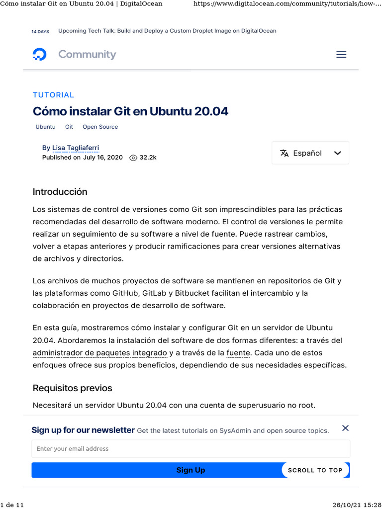 Cómo Instalar Git en Ubuntu 20.04 - DigitalOcean | PDF | Software ...