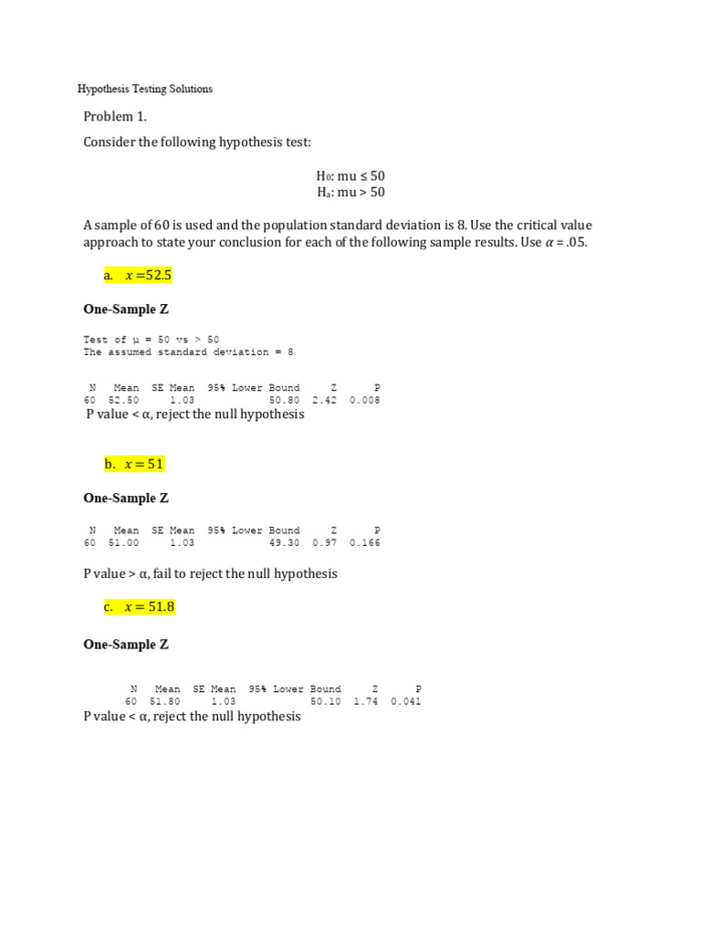 Hypothesis Testing Scenarios and Solutions | PDF | P Value | Student's ...