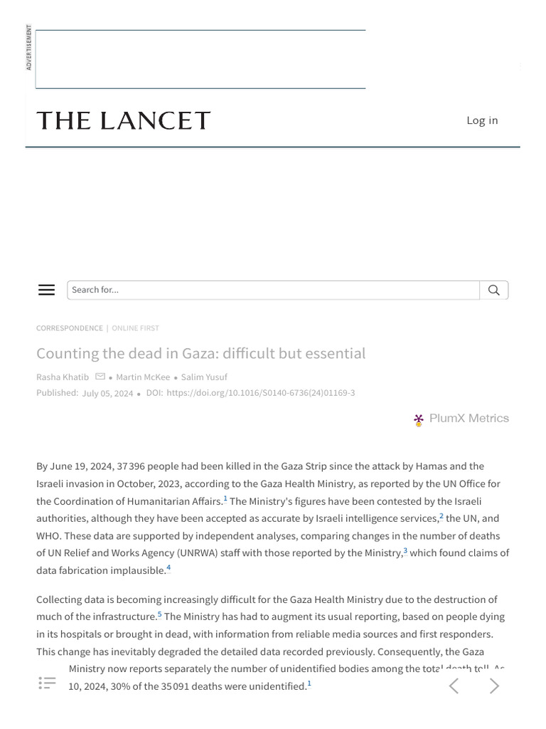 Counting The Dead in Gaza - Difficult But Essential - The Lancet | PDF ...