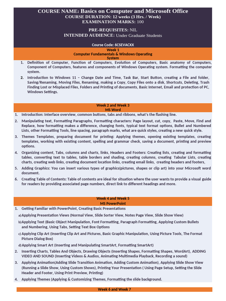 BASICS On Computer and Microsoft Office | PDF | Microsoft Excel ...