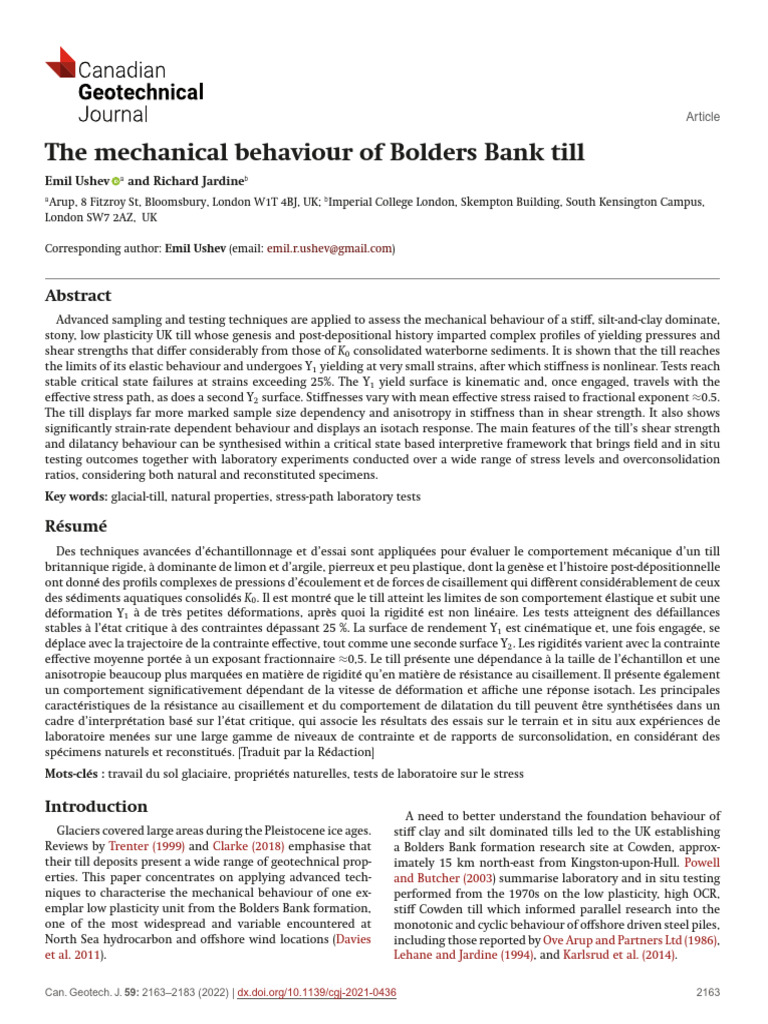 Mechanical Behavior of Bolders Bank Till | PDF | Stress (Mechanics ...
