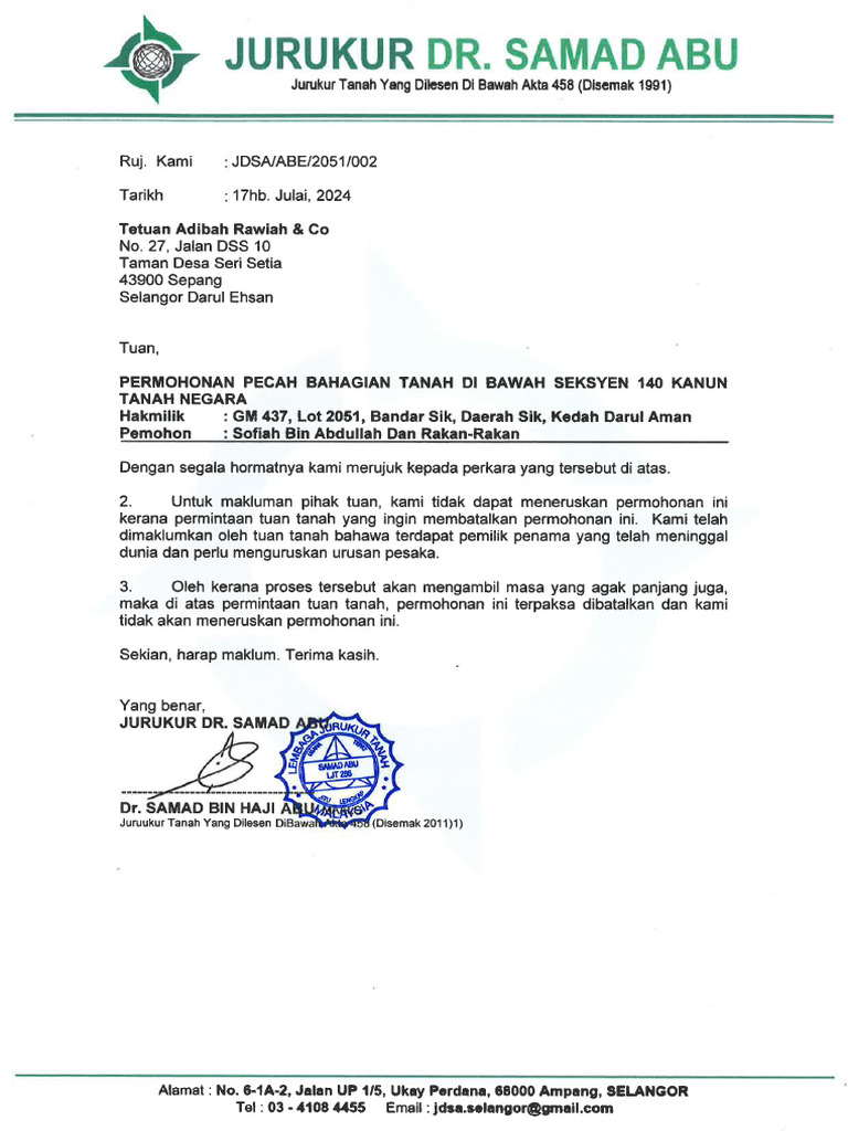 Surat Permohonan Pembatalan Pdf