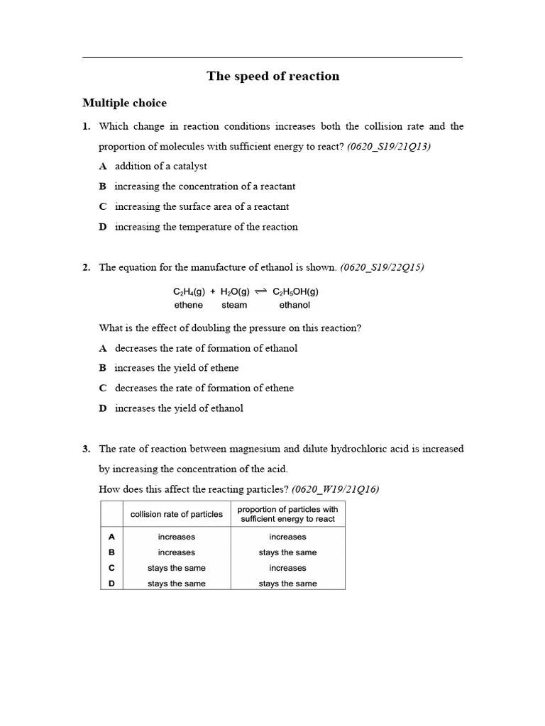 IGCSE Chemistry Exercises 2 | PDF | Reaction Rate | Chemical Reactions