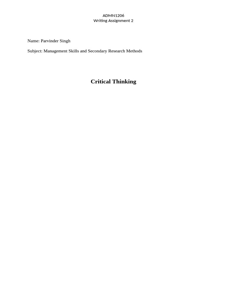 Critical Thinking - Writing Assignment | PDF | Critical Thinking | Thought
