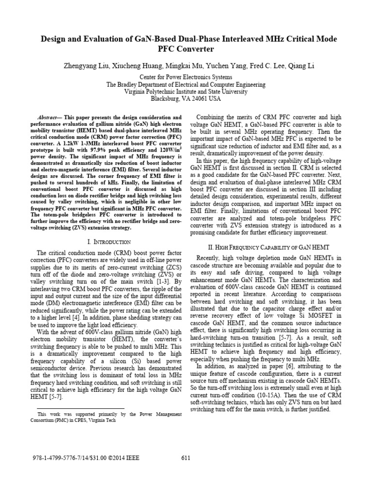 Design and Evaluation of GaN-Based Dual-Phase Interleaved MHz Critical Mode | PDF | Electrical ...