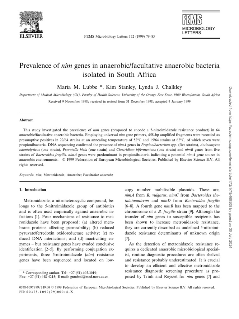 Nim Gene Detection For Anaerobic Isolates by Lubbe | PDF | Polymerase ...