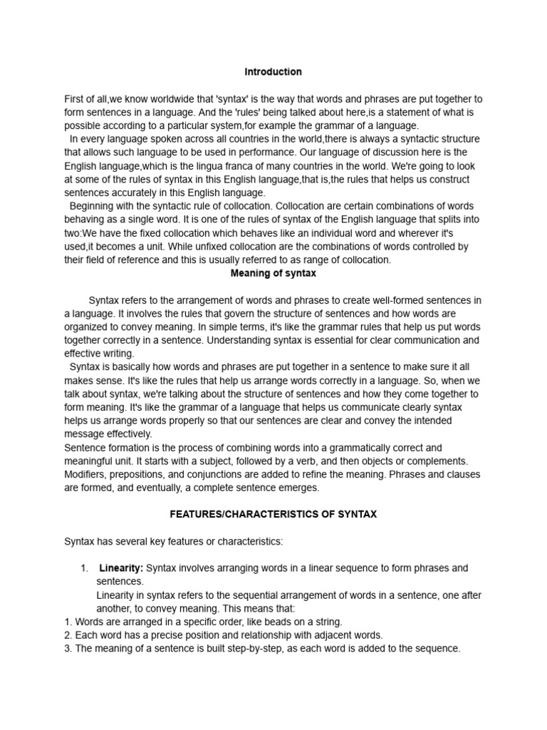 Rules Of Syntax Pdf Clause Phrase