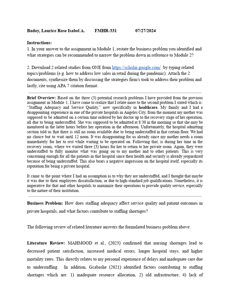 Staffing Adequacy in Healthcare Quality | PDF | Hospital | Patient