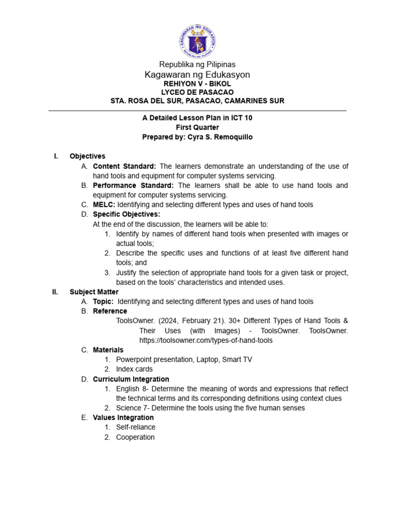 Lesson Plan Ict Pdf Electrical Connector Tools 