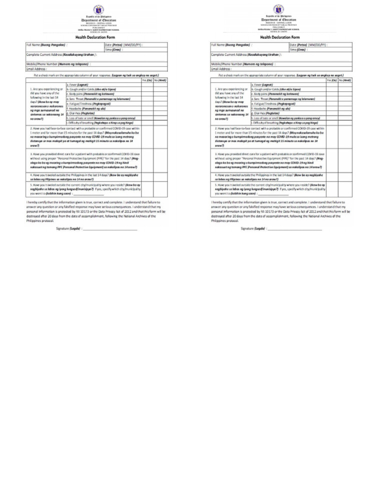 Health Declaration Form | PDF