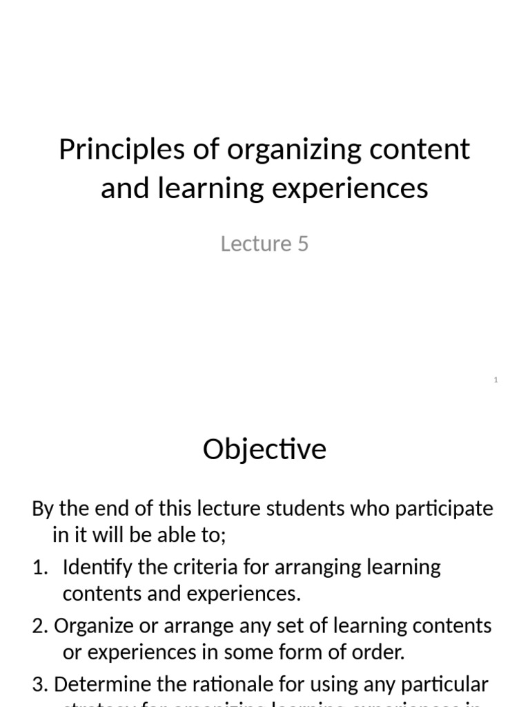 Principles of Organizing Content and Learning Experiences | PDF ...