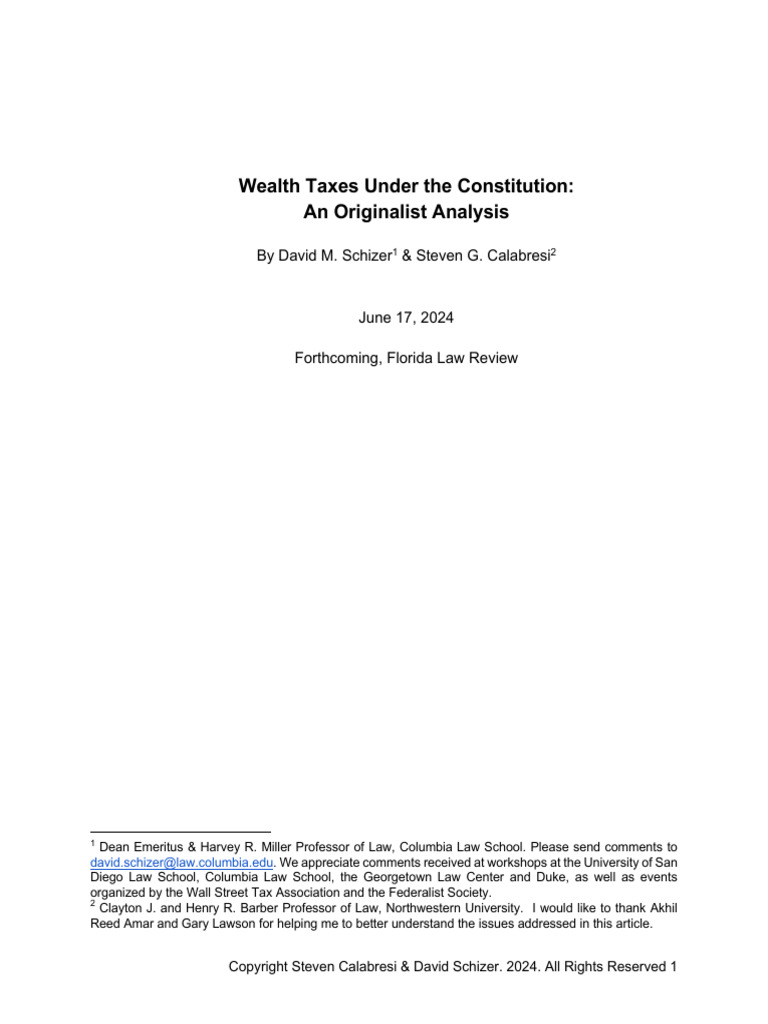 Wealth Taxes Under The Constitution: An Originalist Analysis | PDF | Taxes | Direct Tax