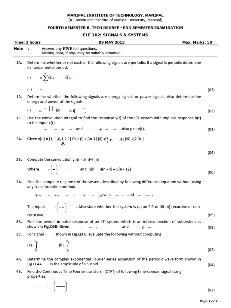 Signals & Systems (ELE 202) | PDF | Signal Processing | Applied Mathematics