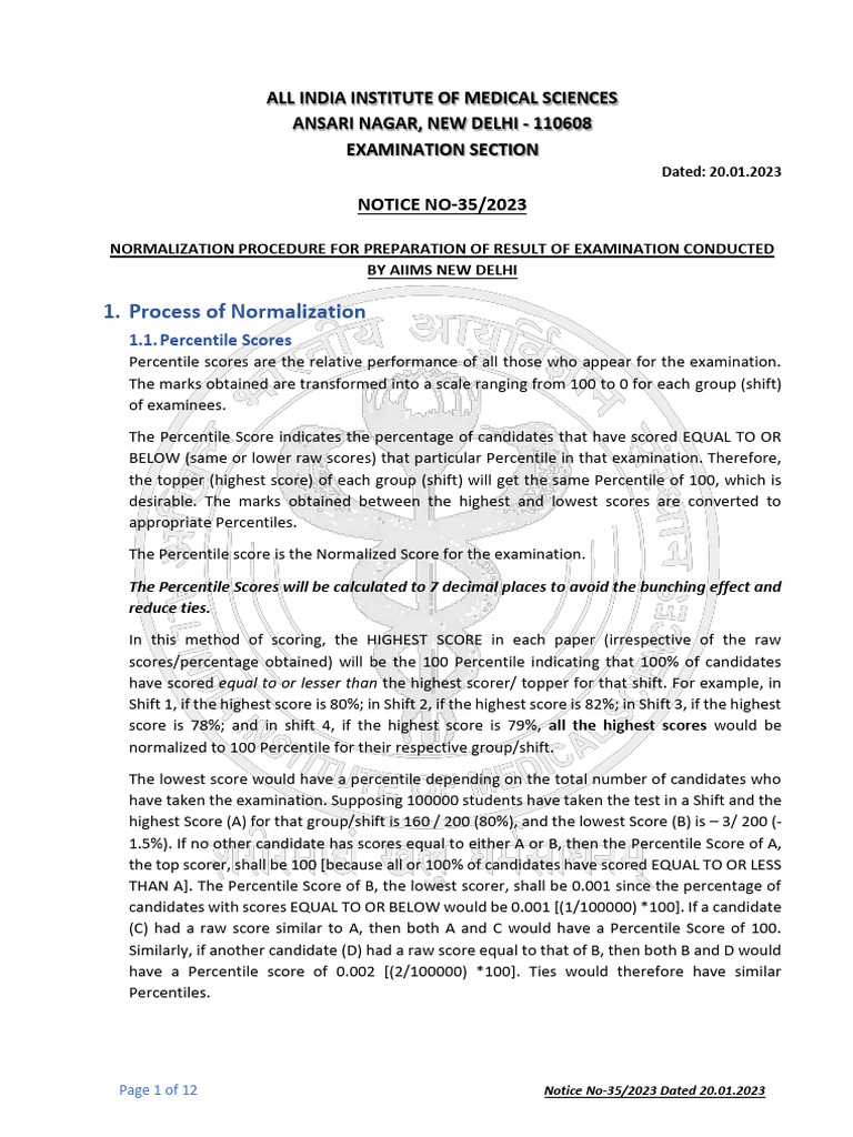 Notice - Normalization Procedure | PDF | Percentile