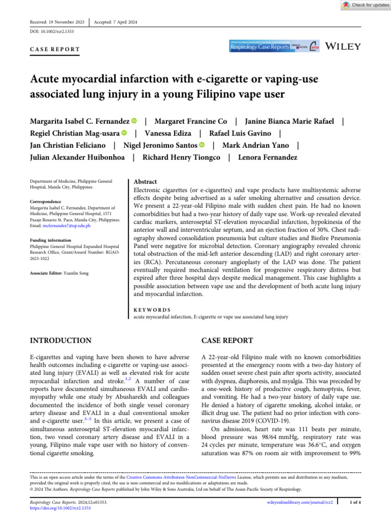 Acute Myocardial Infarction With e Cigarette or Vaping Use Associated ... Acute Myocardial Infarction With e Cigarette or Vaping Use Associated ...