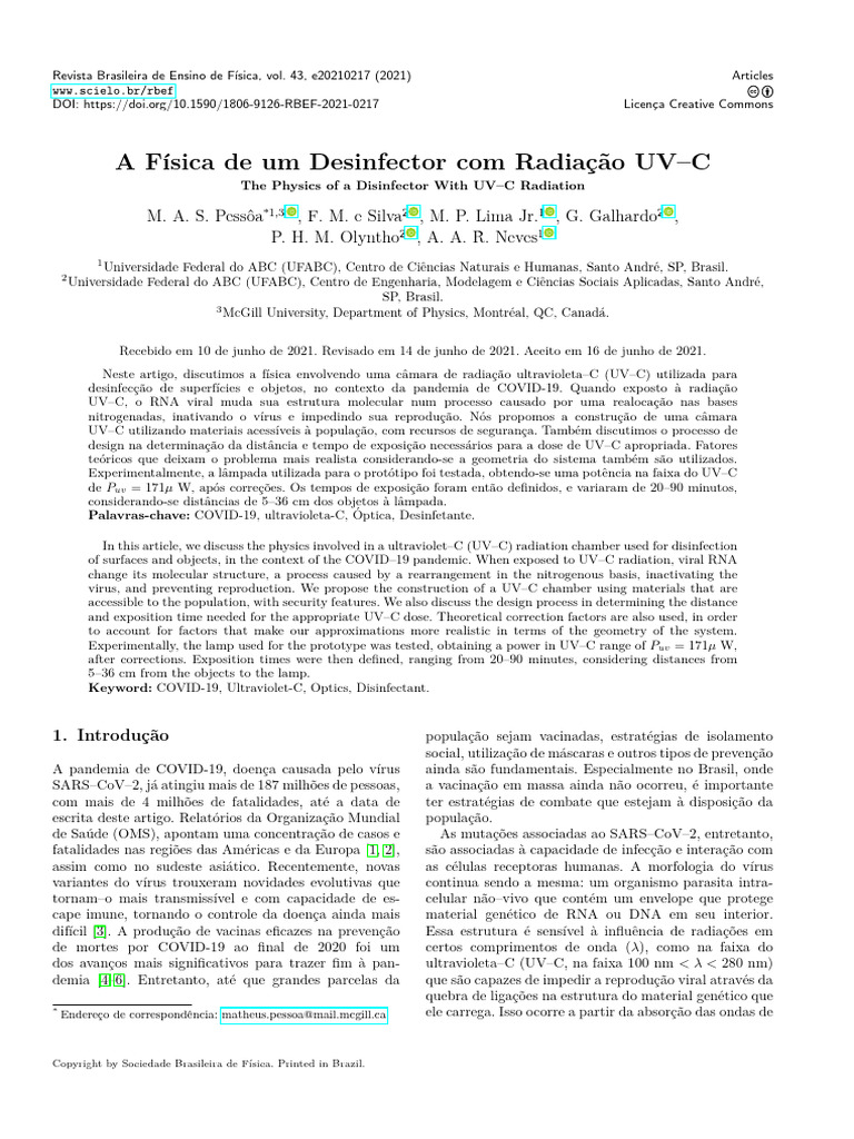 Física da Desinfecção com UV-C | PDF | Célula (Biologia) | Ultravioleta