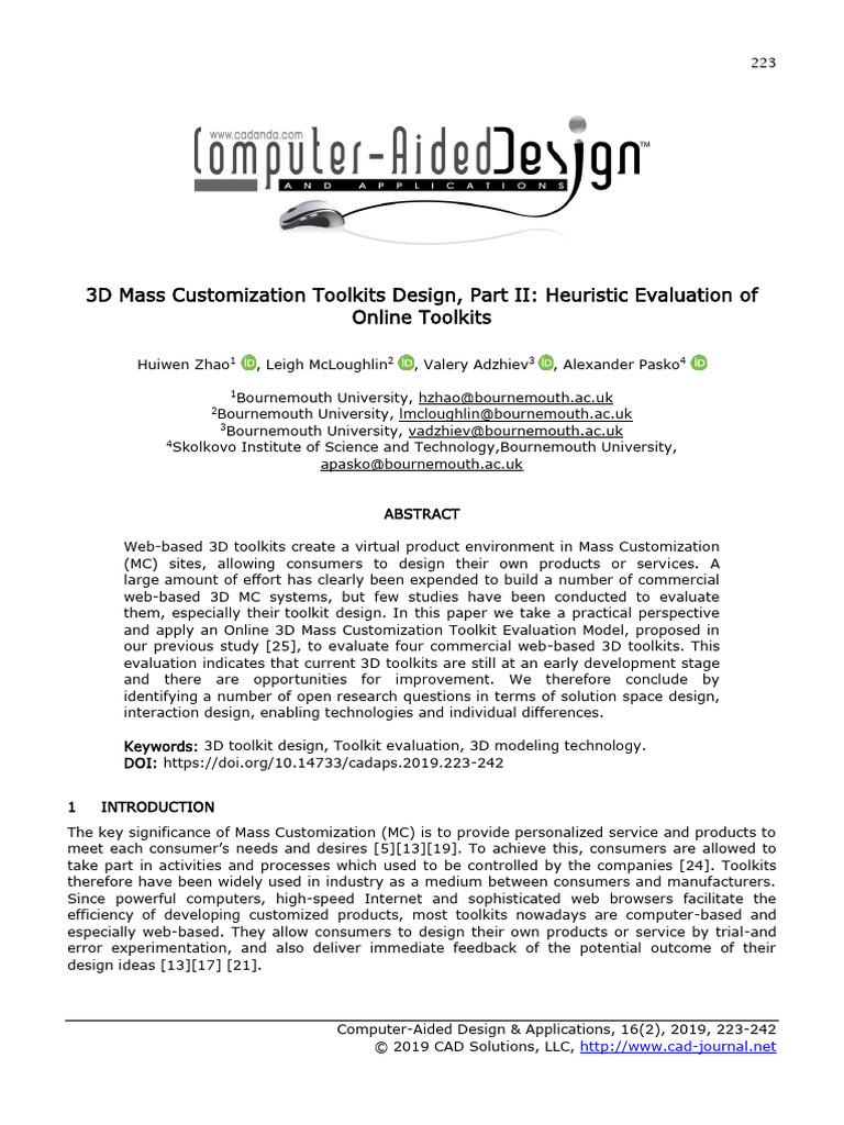 3D Mass Customization Toolkits Design, Part II - Heuristic Evaluation of Online Toolkits | PDF ...