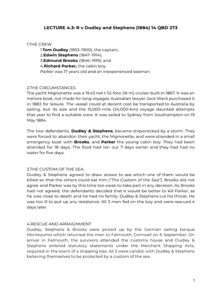 LECTURE 4.3_ R v Dudley and Stephens | PDF | Water Transport