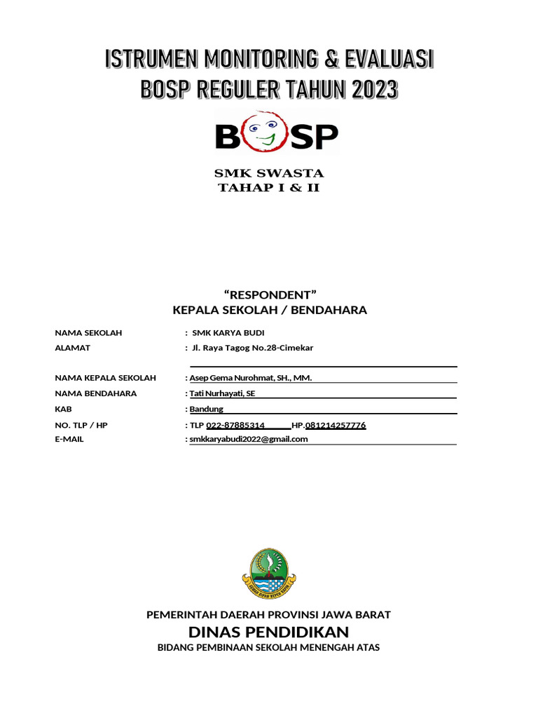 Instrumen Monev Bosp 2023 Sma Swasta | PDF | Karier & Perkembangan