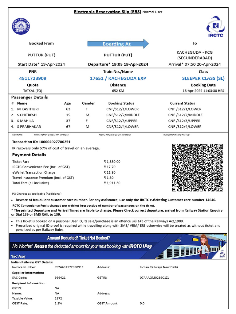 Put To KCG - 4511723909 - Mahi Tickets | PDF | Identity Document
