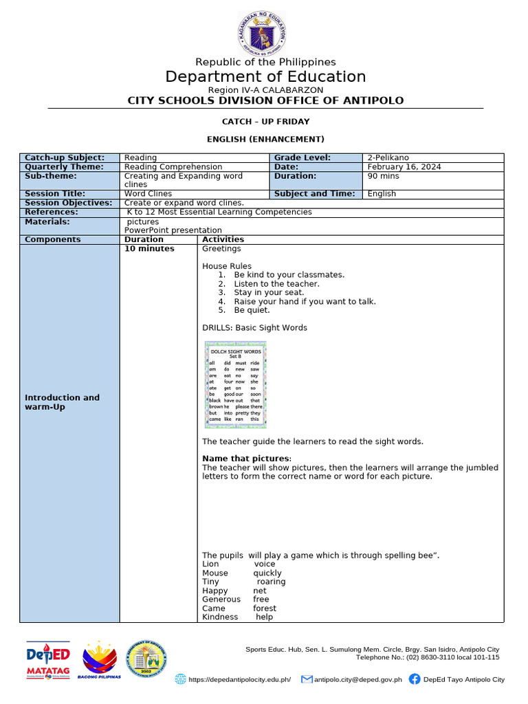 Cuf Enhancement Grade 2 Week 3 Q3 English | PDF | Human Communication ...