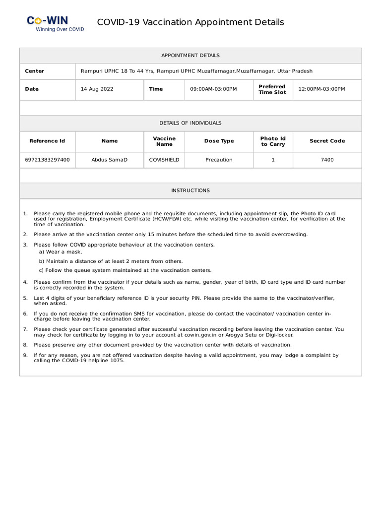 Appointment_slip | PDF | Identity Document | Authentication