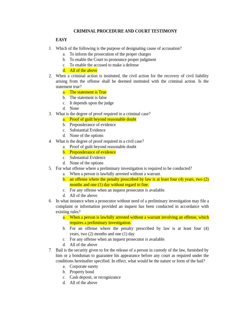 Criminal Procedure and Court Testimony Guide | PDF | Witness | Evidence ...