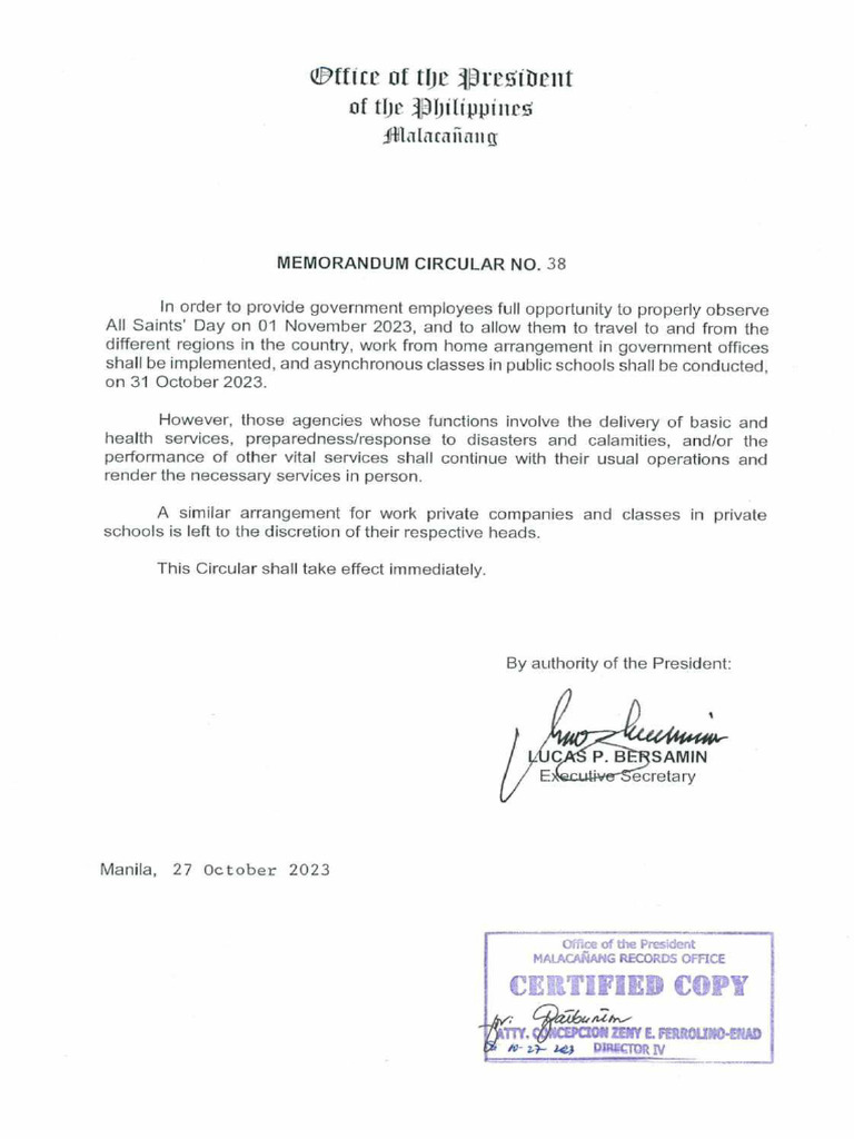 Memo Circular No 38 October 31 2023 | PDF