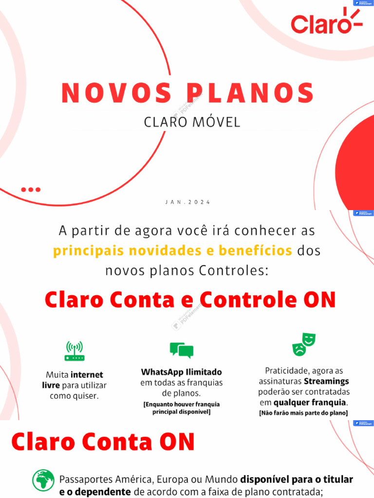 Novo Portfólio de Planos Claro - CLARO ON | PDF