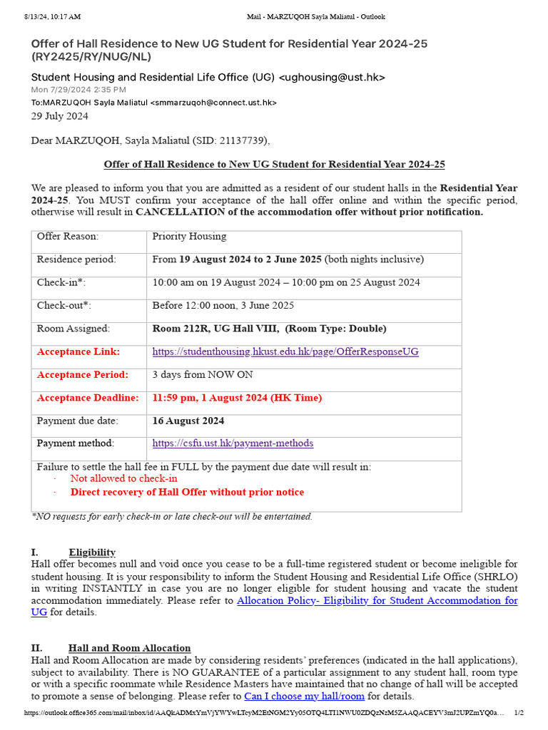 Mail - MARZUQOH Sayla Maliatul - Outlook | PDF | Fee | Payments