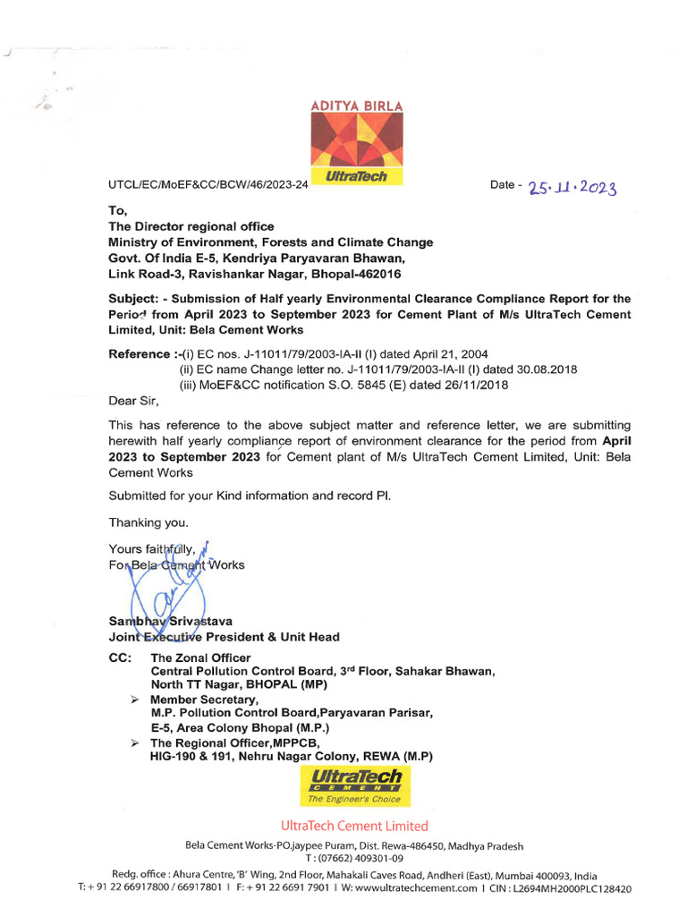 Bela Cement Works Environmental Report 2023 | PDF | Cement | Effluent