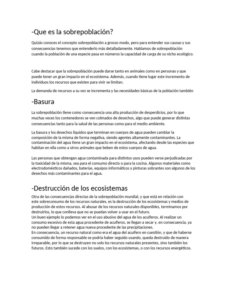 Que Es La Sobrepoblación | PDF | Agua | Residuos