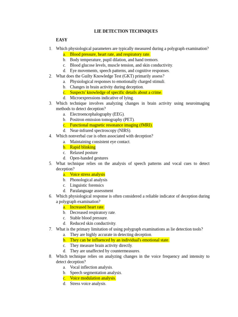Lie Detection Tecniques (Loyola, Carl) | PDF | Polygraph | Electroencephalography