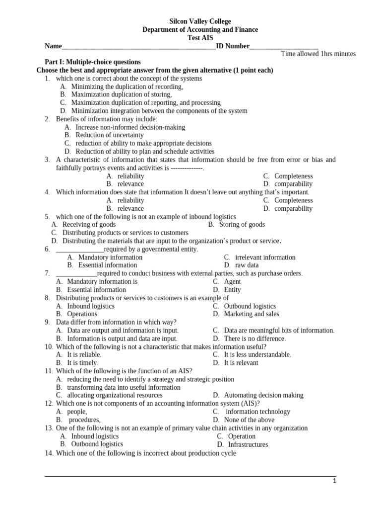 AIS Test 2024 | PDF | Information | Logistics