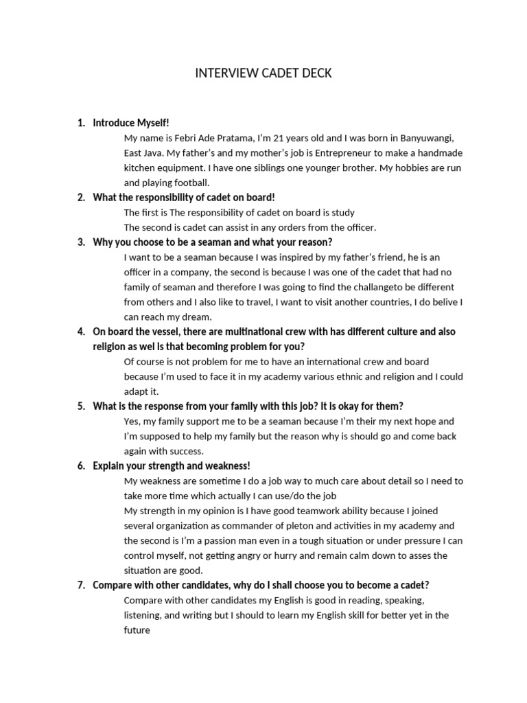 Cadet Interview Insights and Aspirations | PDF | Shipping