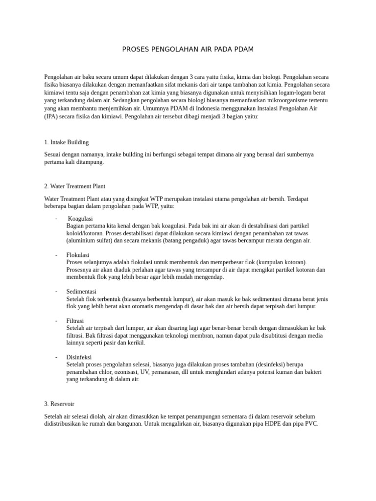 Proses Pengolahan Air Pada Pdam | PDF