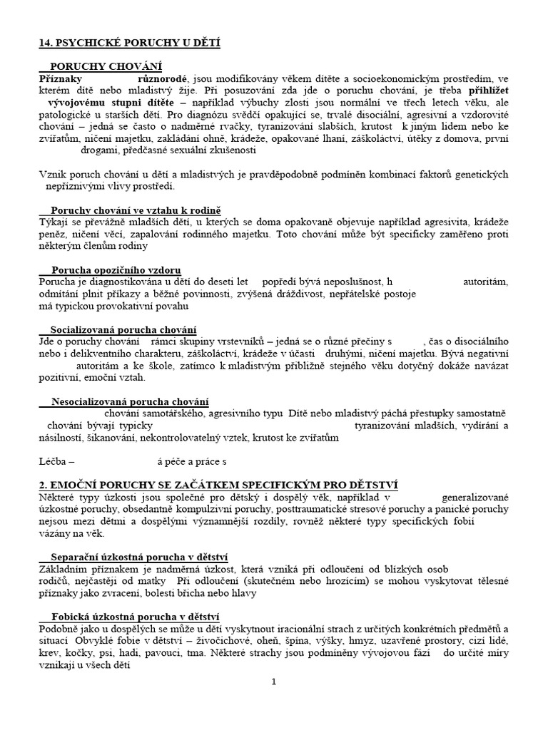 Psychicke Poruchy U Deti | PDF