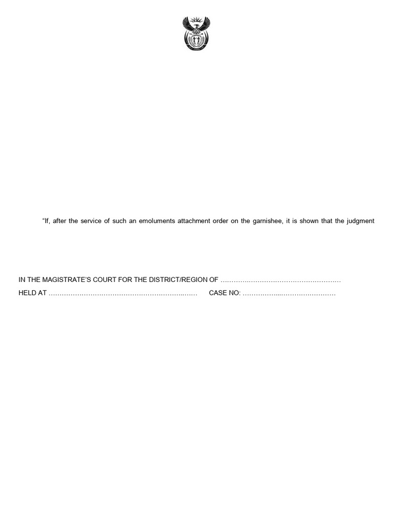 J918-Form38 EMOLUMENTS ATTACHMENTS ORDER | PDF | Judgment (Law) | Creditor