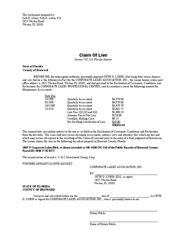 Claim of Lien - Assessments | PDF