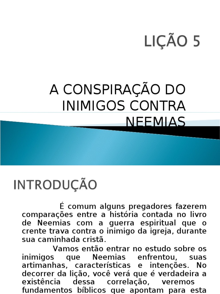 LIÇÃO 5 Os Inimigos de Neemias | PDF | Profeta | Deus