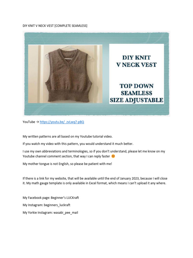 DIY Seamless Knit V Neck Vest Guide | PDF | Knitting | Decorative Arts