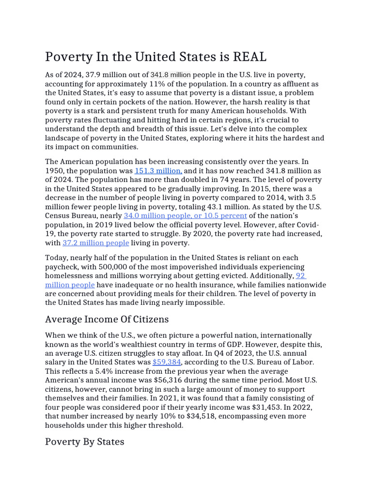 Poverty In the United States is Real_Script | PDF | Cost Of Living ...