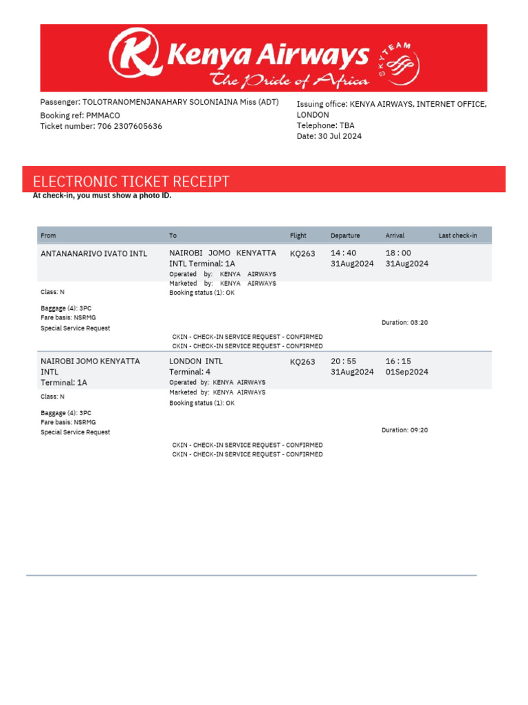 Ticket Madagascar - London. | PDF