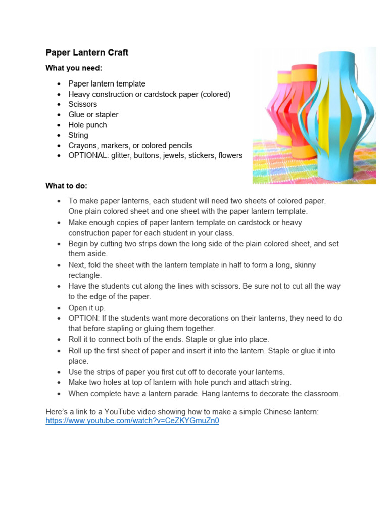 Paper Lantern Craft Template | PDF | Home & Garden
