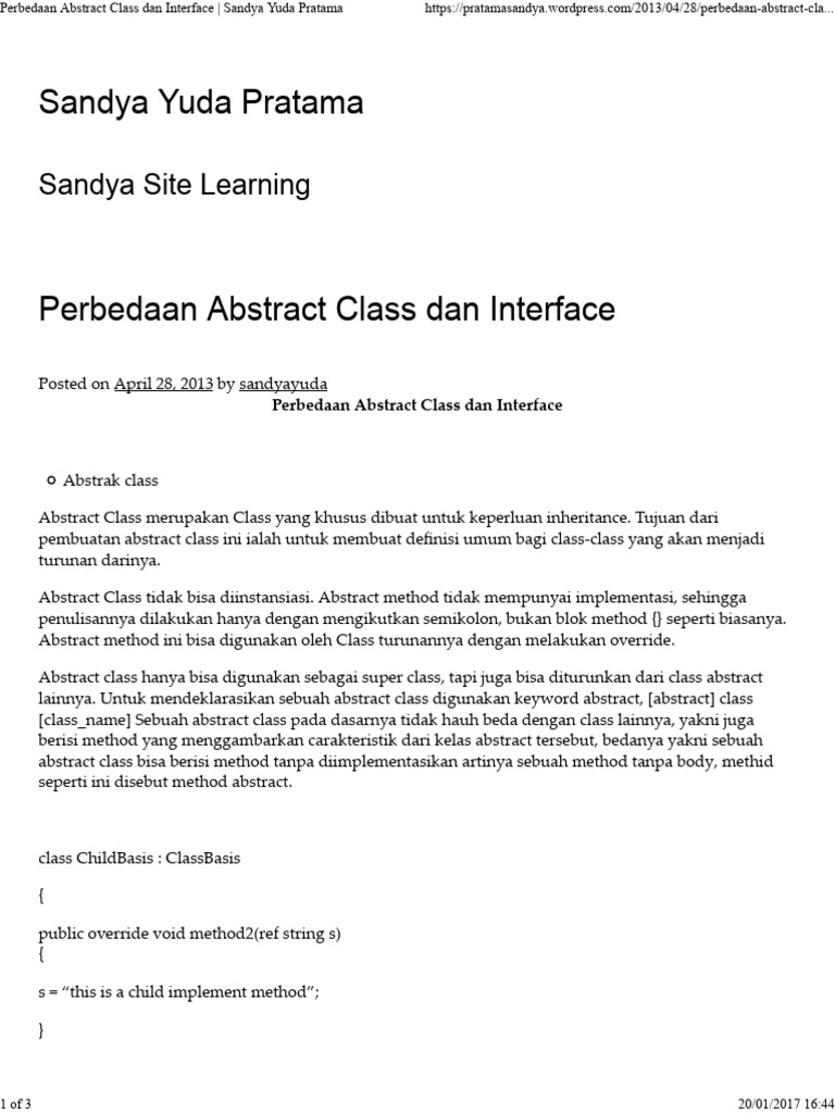 Perbedaan Abstract Class Dan Interface - Sandya Yuda Pratama | PDF