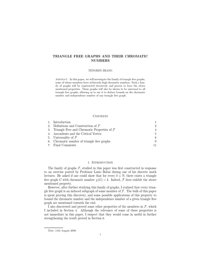 Triangle Free Graphs and Their Chromatic Numbers | PDF | Vertex (Graph ...