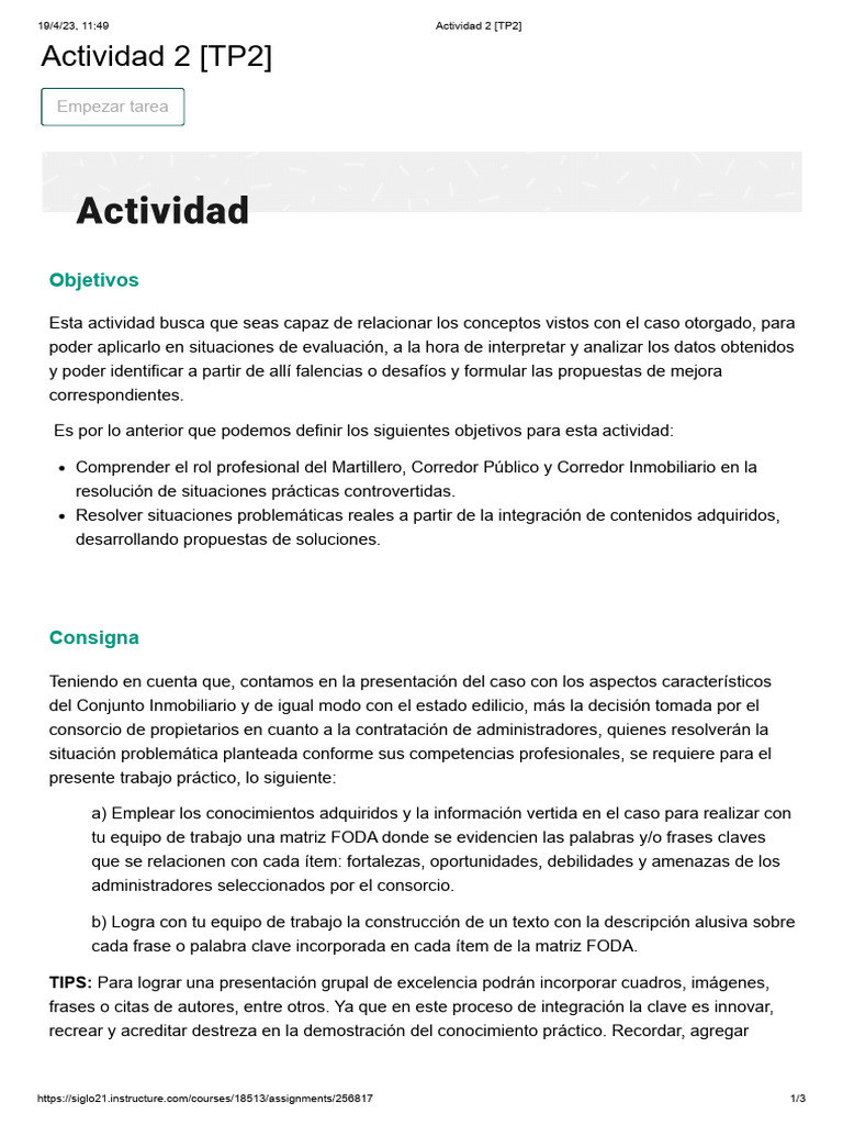 Integracion Profesional Actividad 2 [TP2] | PDF | Análisis FODA