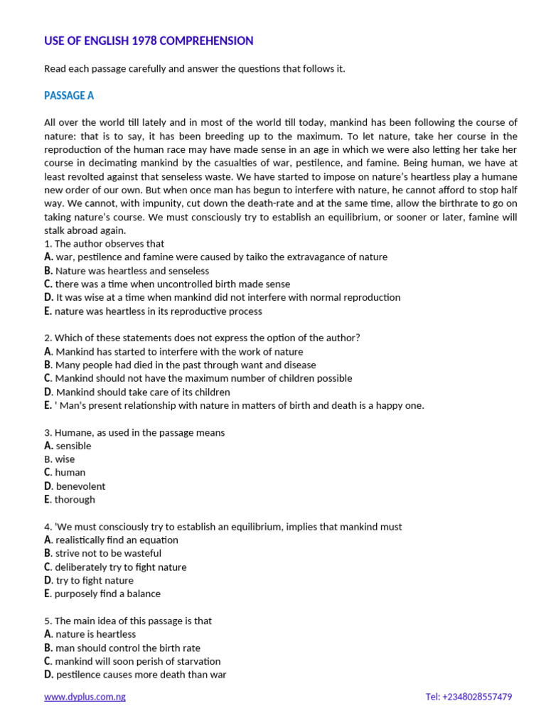 JAMB Use of English Free | PDF | Science | Mountains