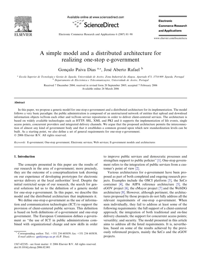 A Simple Model and A Distributed Architecture For | PDF | E Government ...
