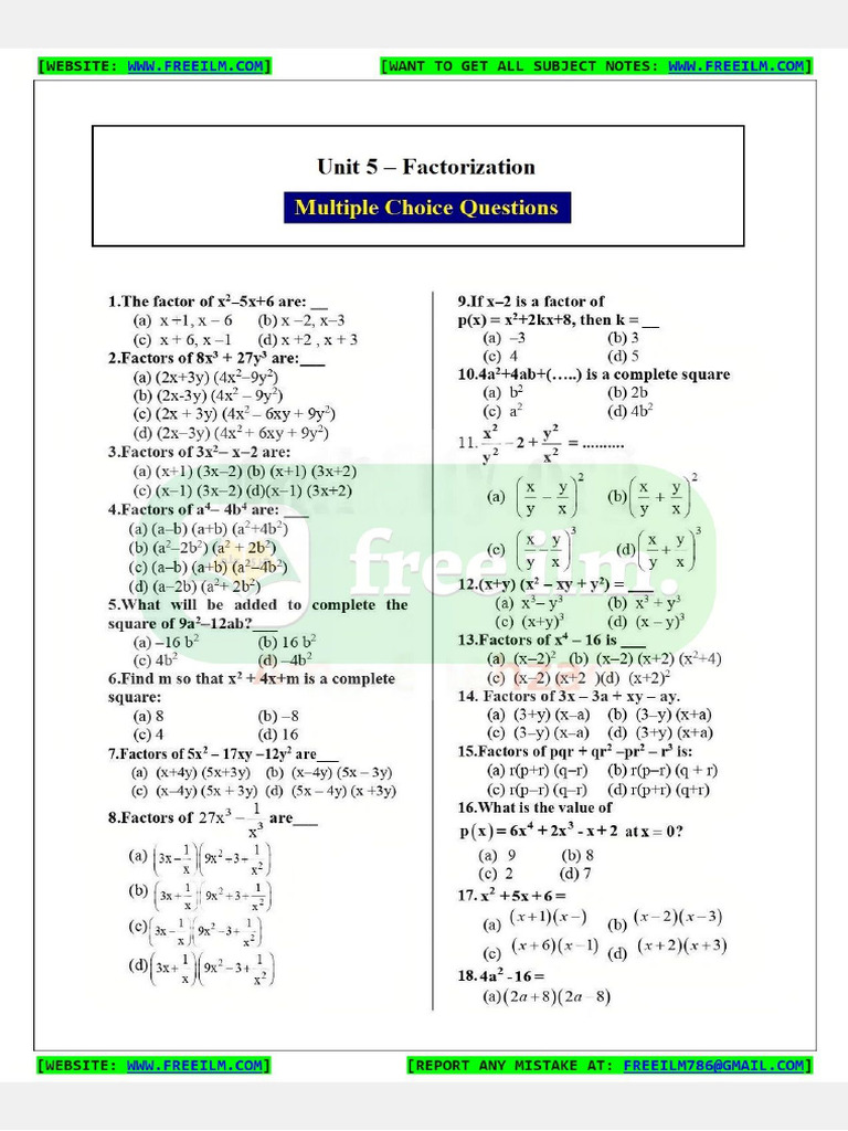 9th Math, CH 5, MCQs | PDF